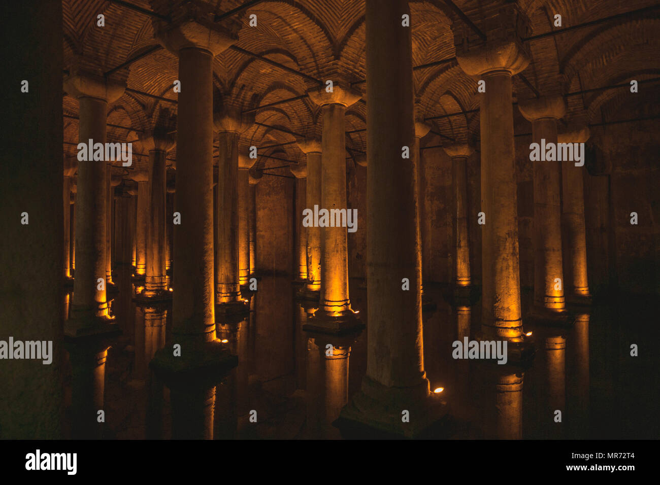ISTANBUL, TURKEY - OCTOBER 09, 2015: illuminated columns in ancient ...