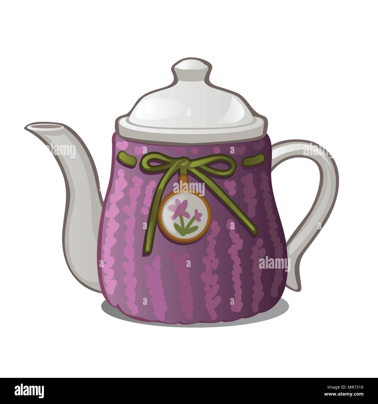 Purple ceramic teapot isolated on white background. Vector cartoon ...