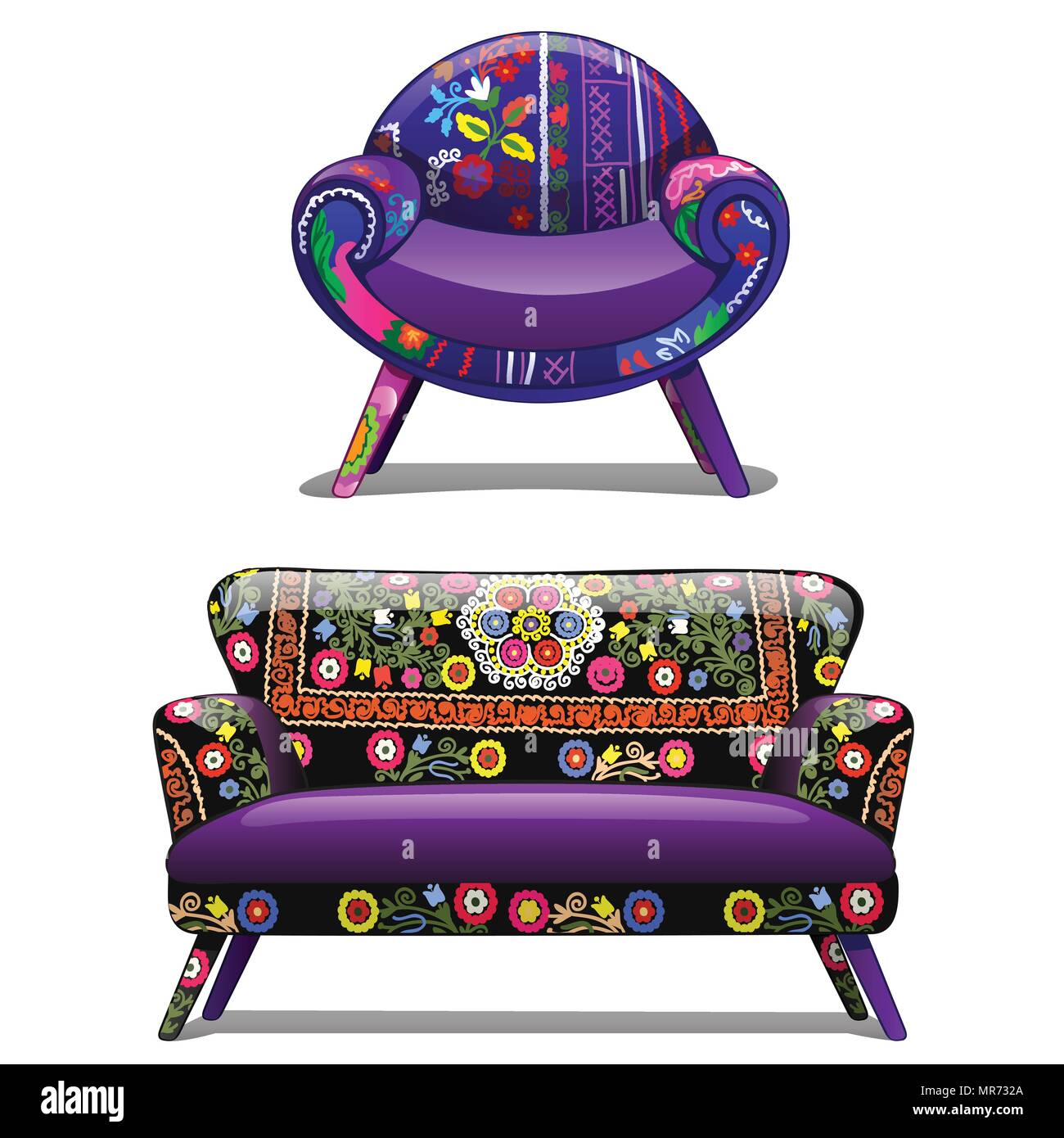 Vintage sofa and chair with a bold pattern. Vector illustration Stock ...
