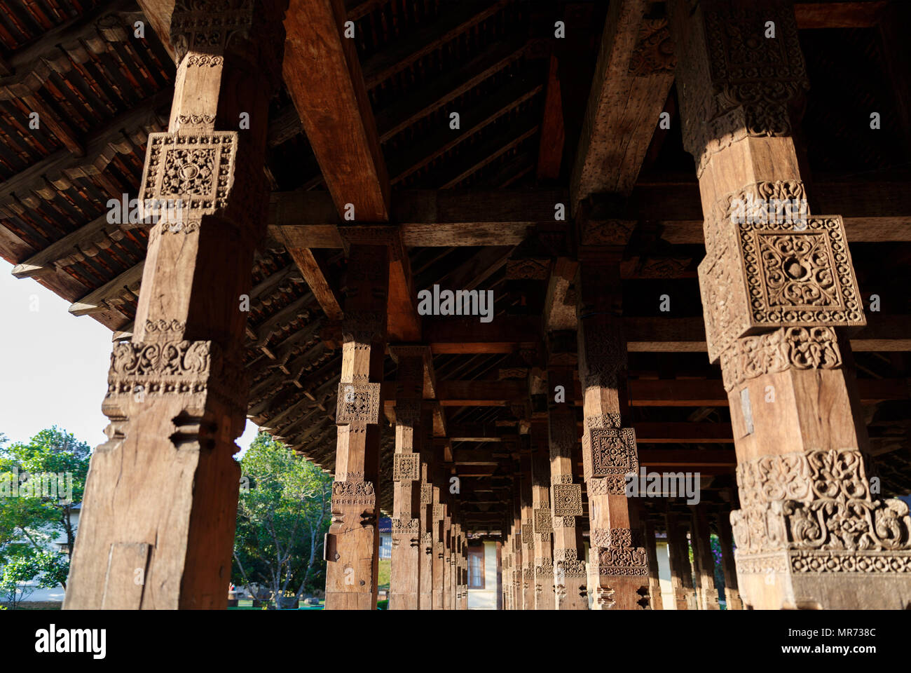 Close up view of ancient traditional wooden architecture, Kandy, sri ...