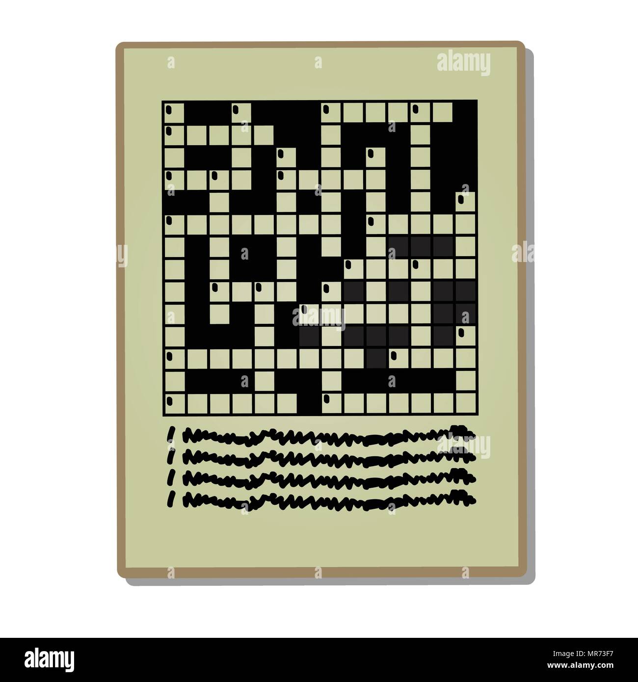 Newspaper page with a crossword puzzle isolated on a white background ...