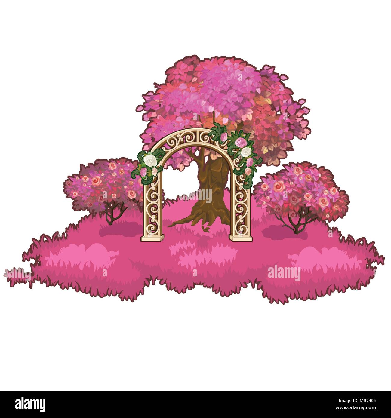 Ornate archway in the pink forest. Vector illustration Stock Vector ...