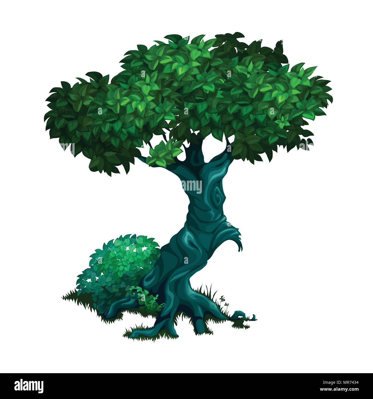 Lonely old deciduous tree isolated on white background. Vector cartoon ...