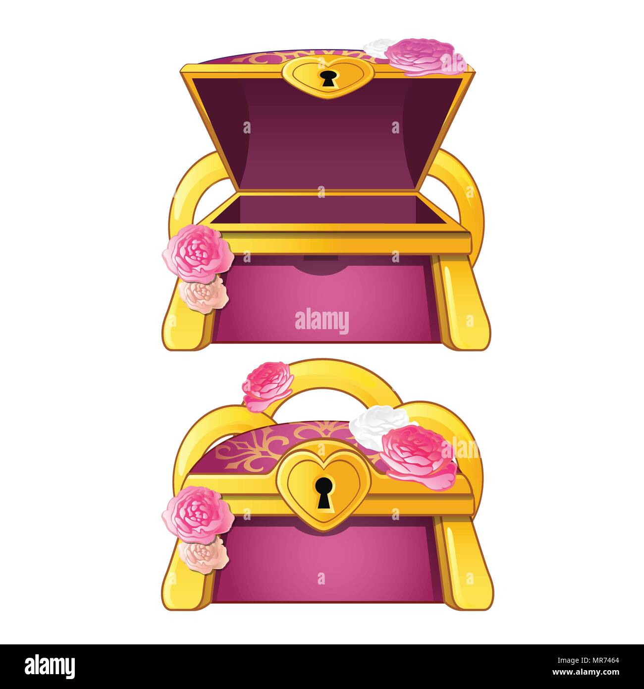 Elegant treasure chest decorated with flower buds. Vector illustration ...