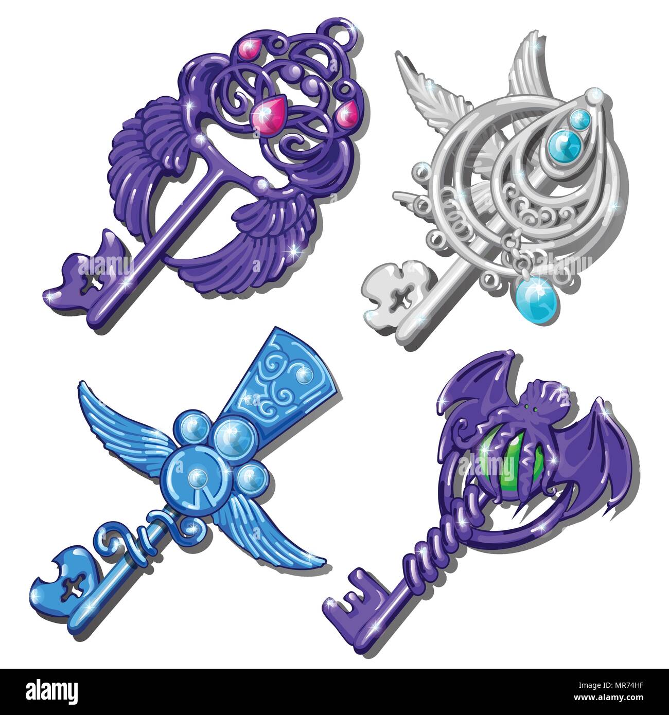Fancy a set of keys isolated on a white background. Vector cartoon ...