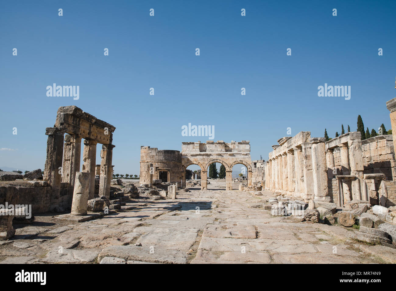 beautiful ancient architecture with columns and ruins in hierapolis ...