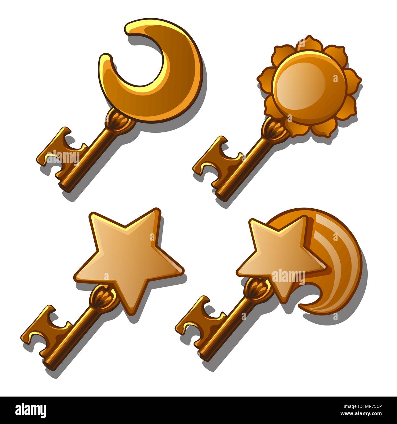 Set of gold keys on astronomical subjects. Vector illustration Stock ...