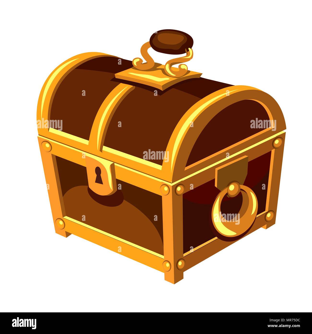 Vintage wooden chest with gold handle hinge isolated on white ...