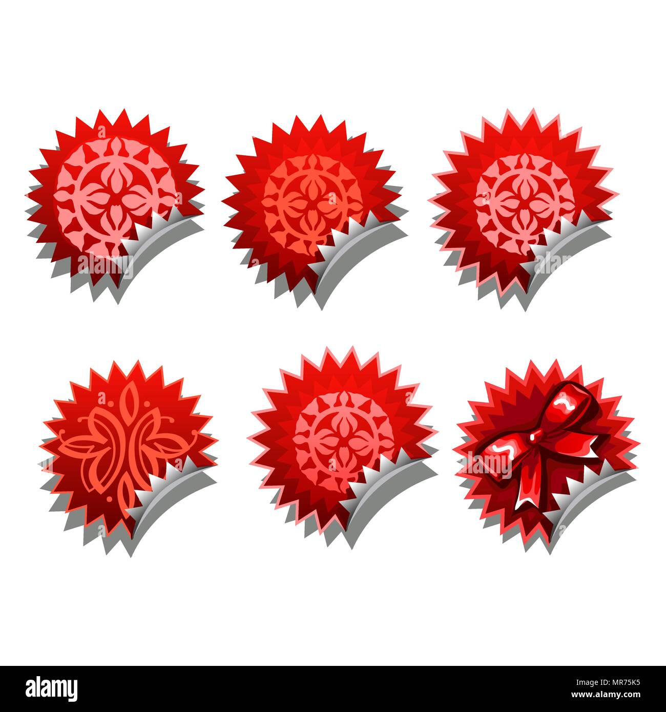 Set of red stickers with a bowknot isolated on a white background ...