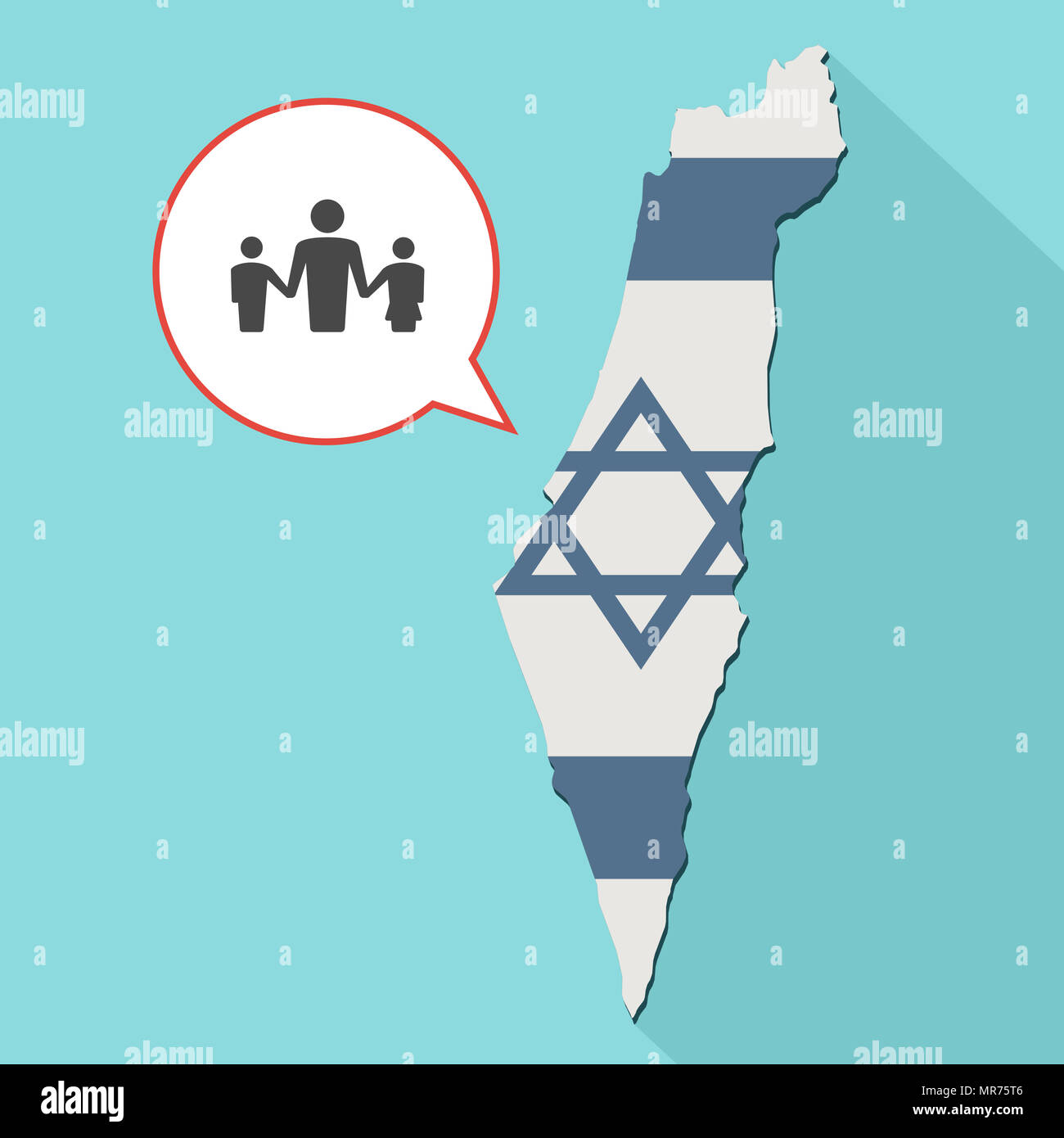 Illustration of a long shadow Israel map with its flag and a comic ...