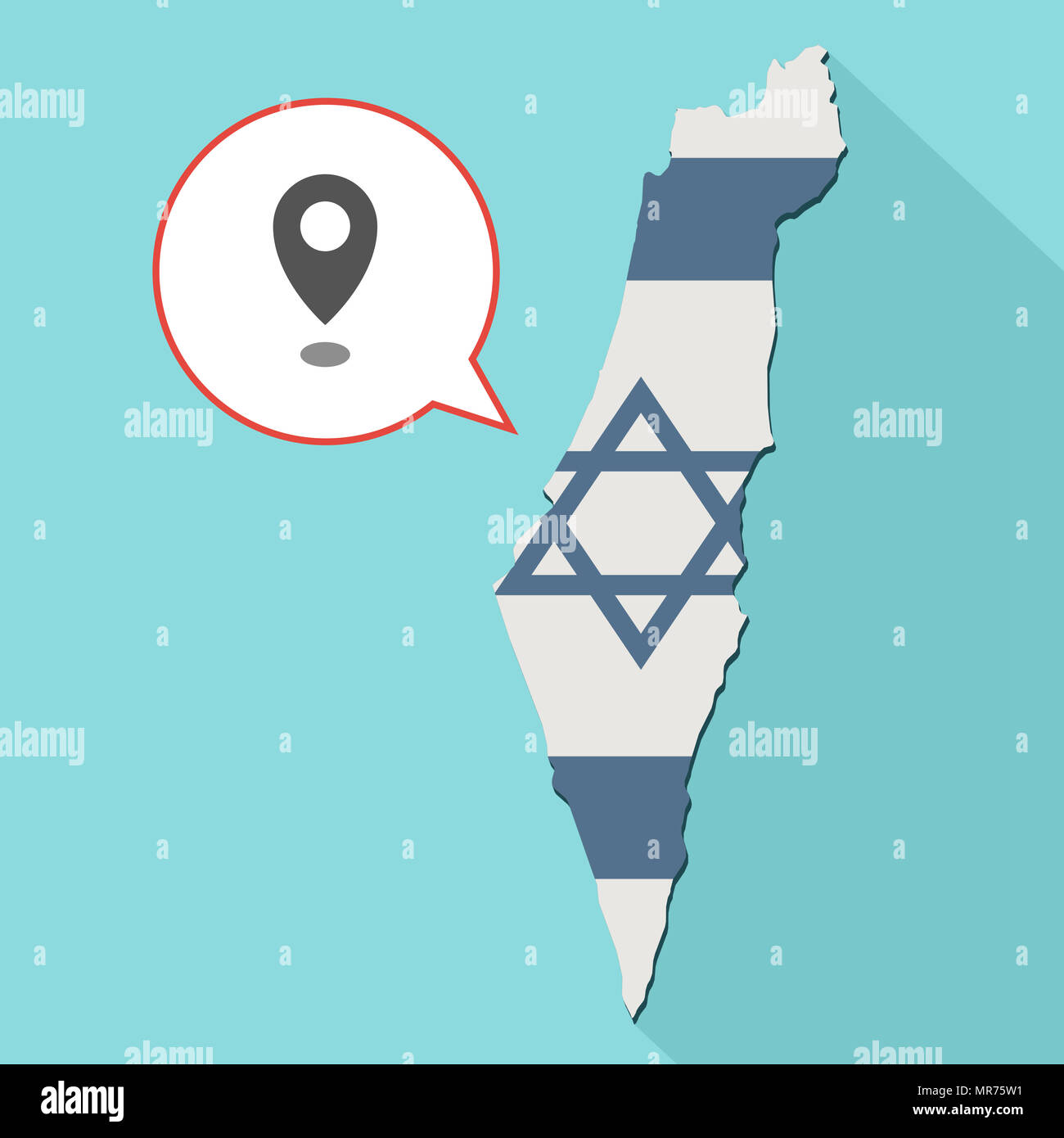 Illustration of a long shadow Israel map with its flag and a comic ...