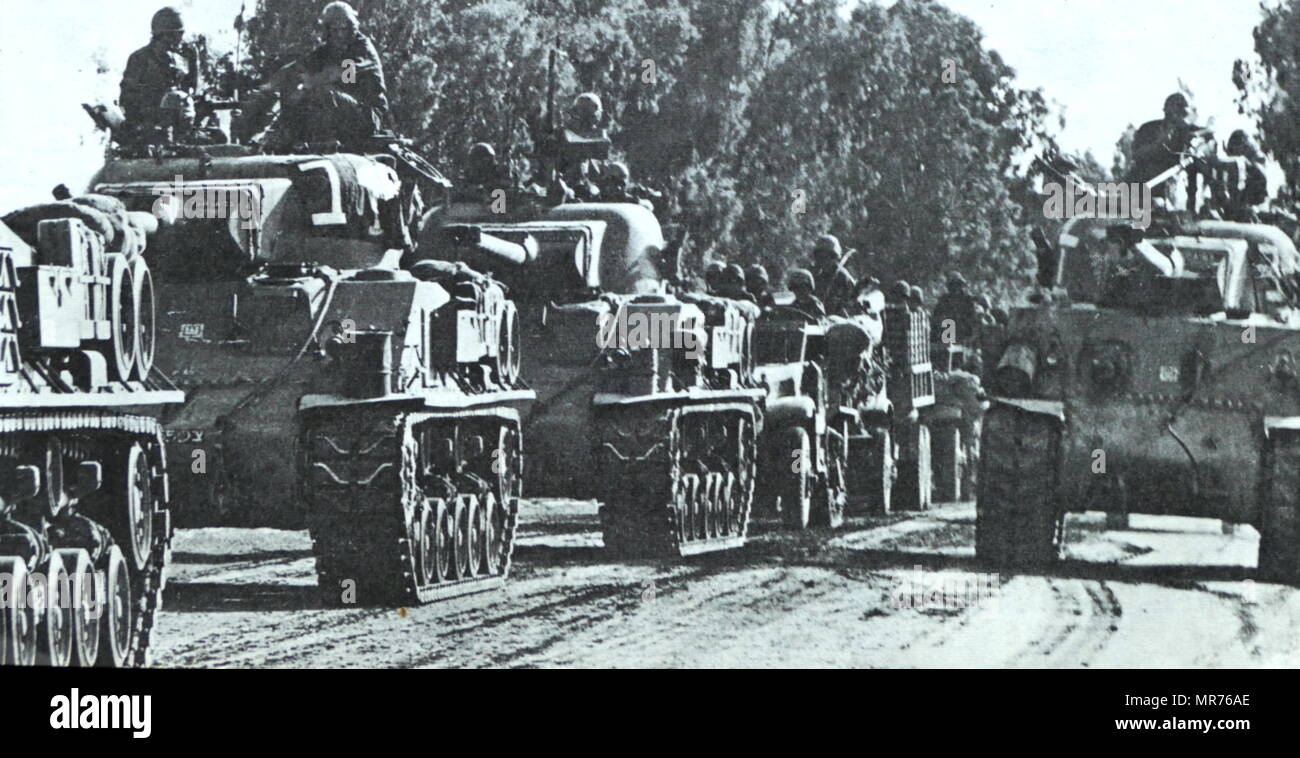 Israeli tanks in an armoured column on the way to the Sinai Region ...