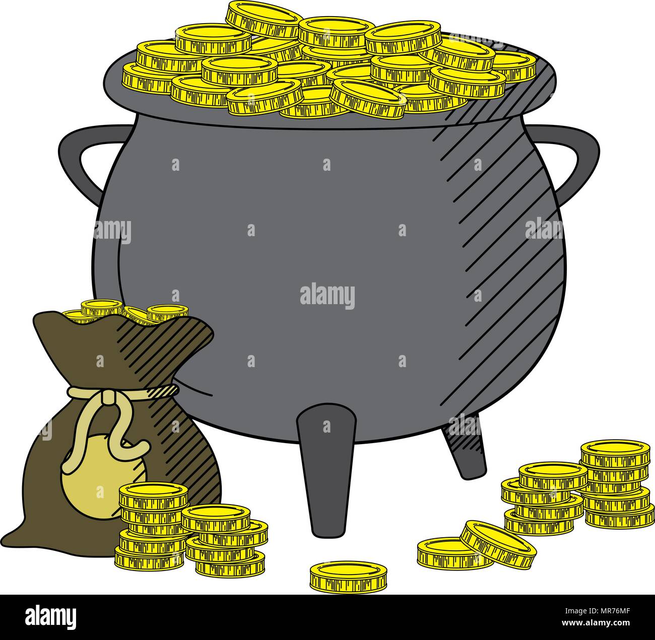 pot cauldron and bag with coins cash money Stock Vector Image & Art - Alamy