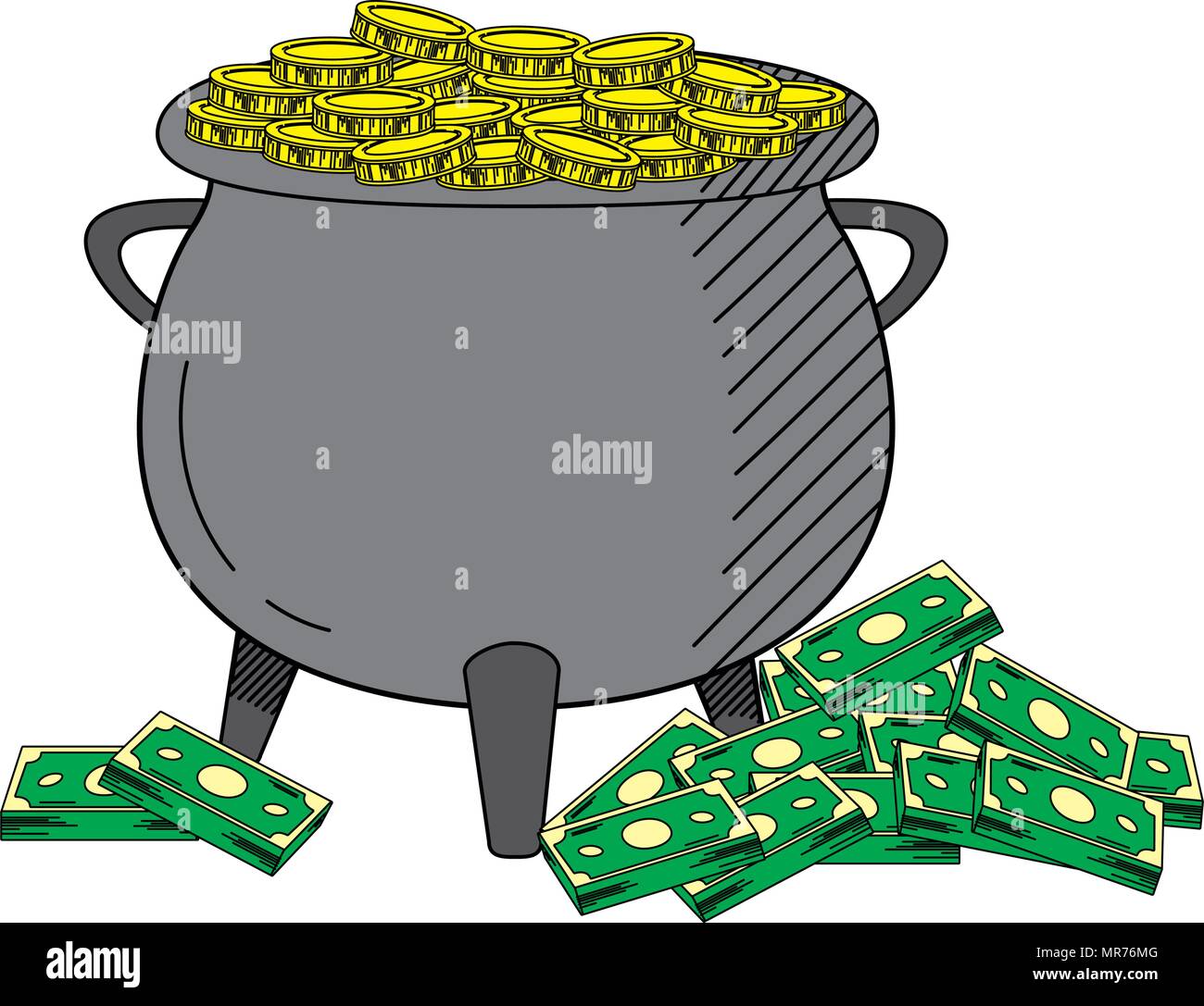coins cash money inside pot cauldron and bills Stock Vector Image & Art ...