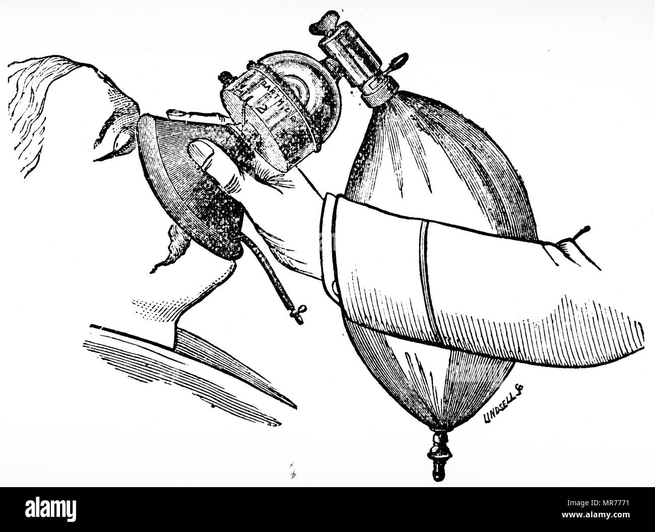 Illustration depicting Frederick William Hewitt's apparatus for ...