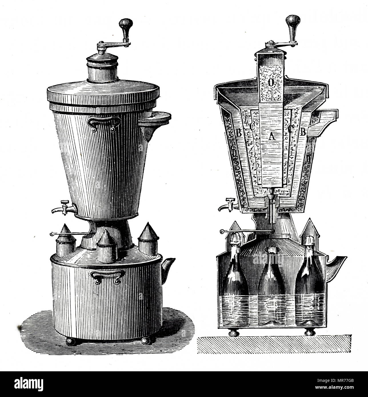 Engraving depicting a machine for making ices at home. This used a ...