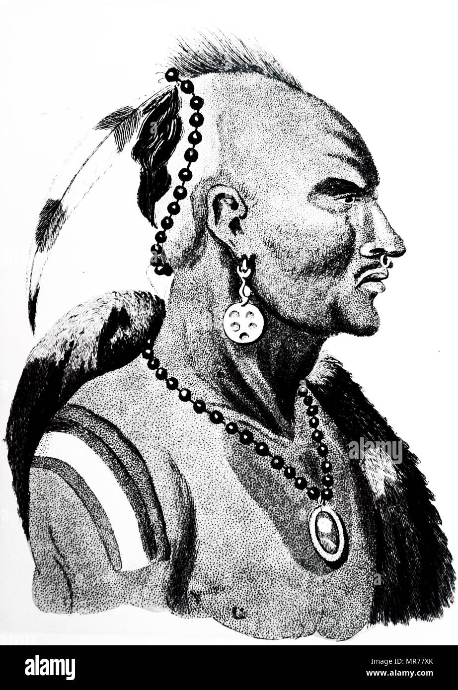 Engraving depicting Sewessissing, Chief of the Iowa Indians. Dated 19th ...