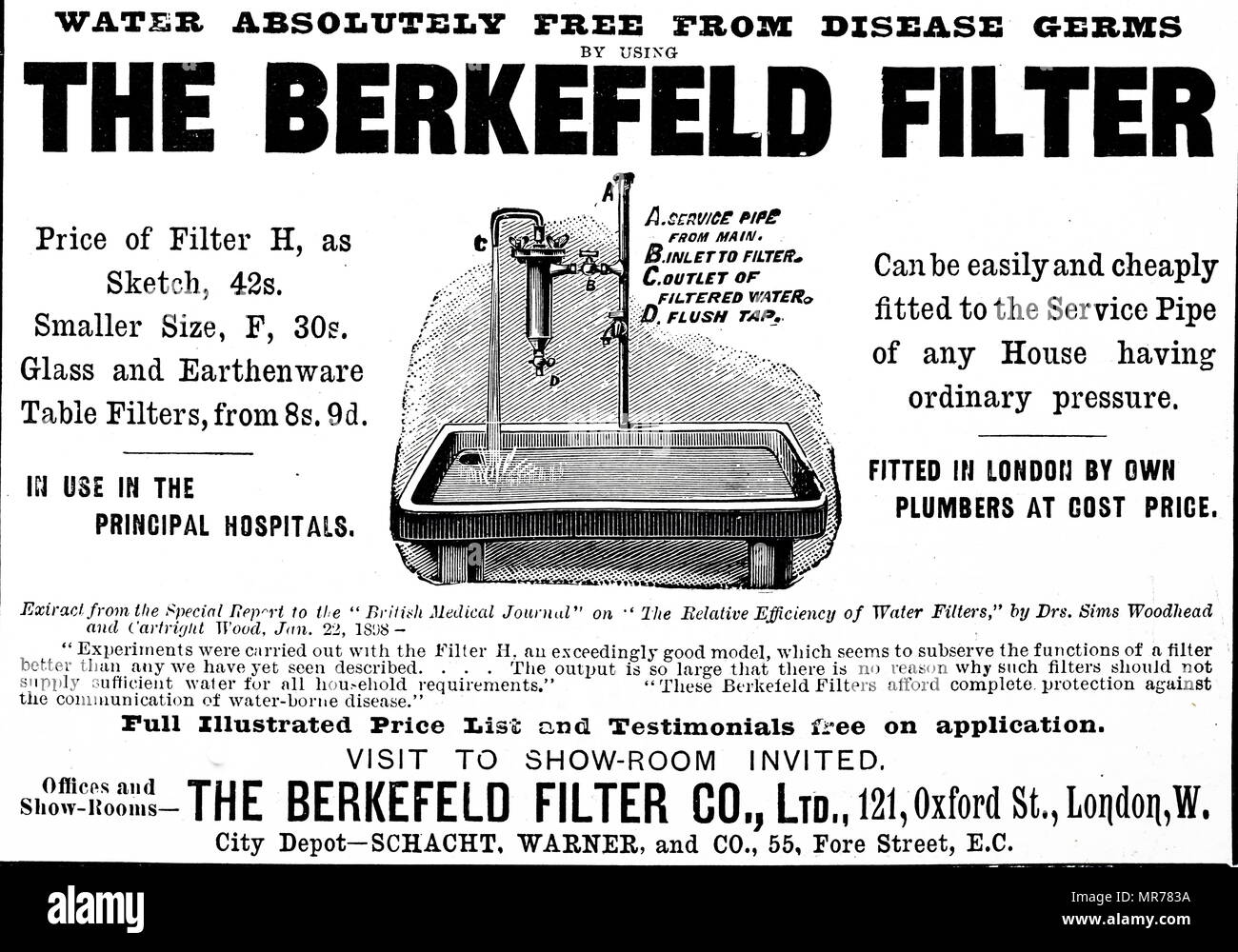 Advertisement for a water filter fitment for a water tap. Dated 20th ...