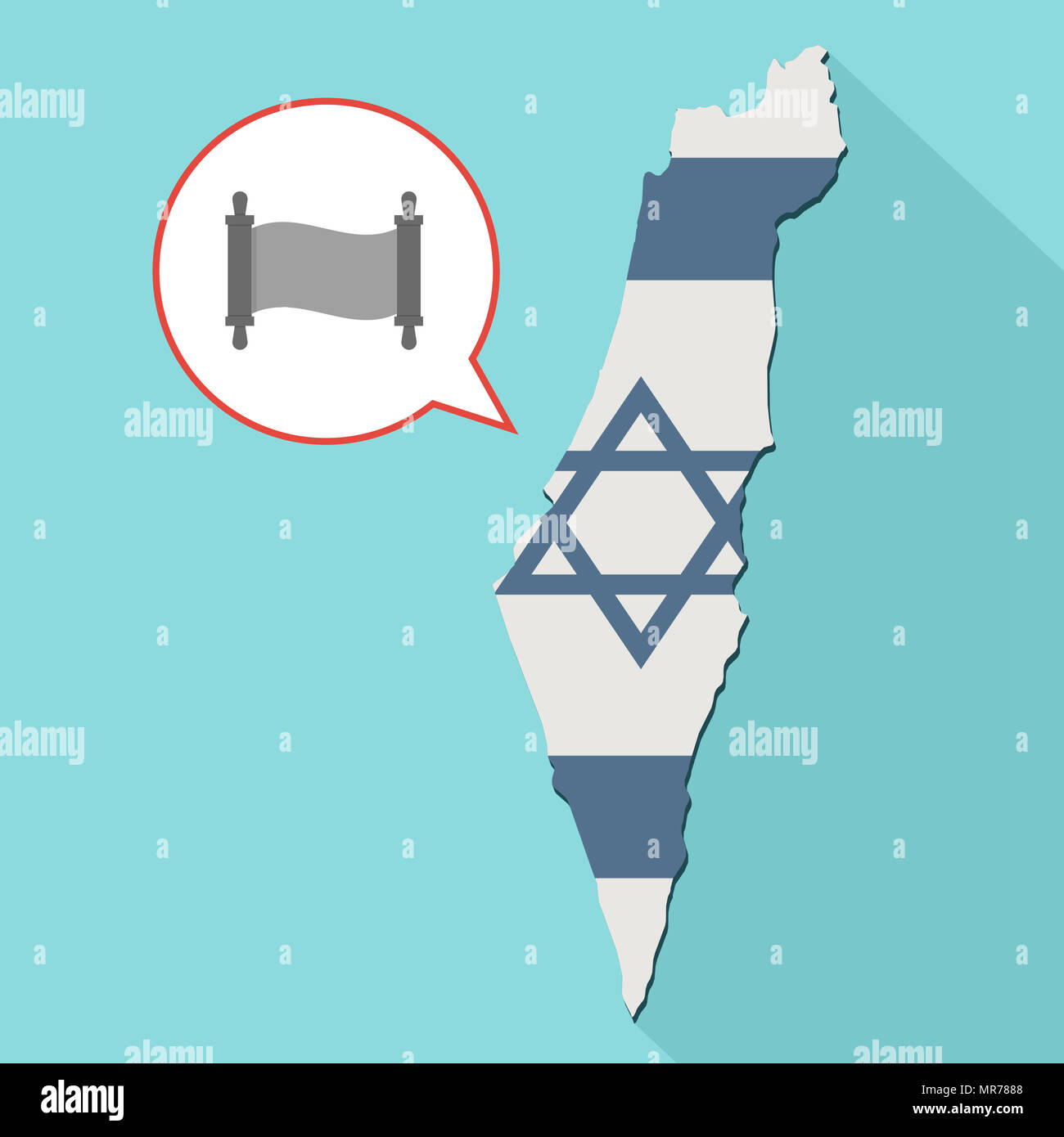Illustration of a long shadow Israel map with its flag and a comic ...