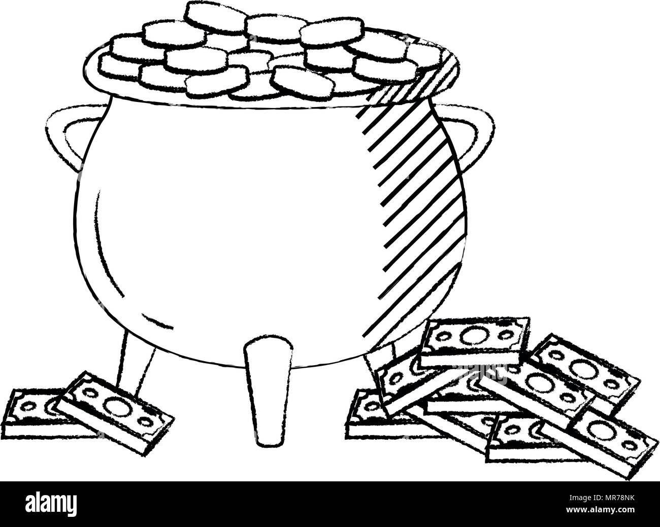 grunge coins cash money inside pot cauldron and bills Stock Vector ...