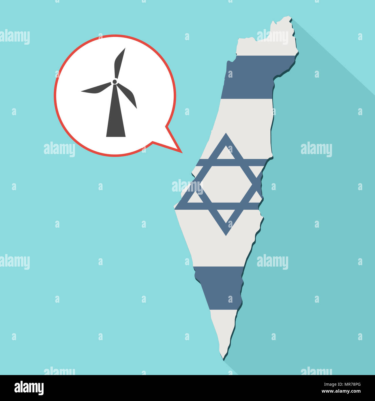 Illustration of a long shadow Israel map with its flag and a comic ...