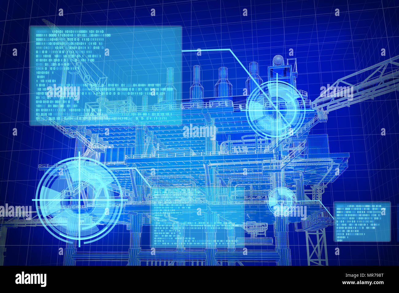 3D rendering , Blue screen Oil rig constructtion plant with digital ...