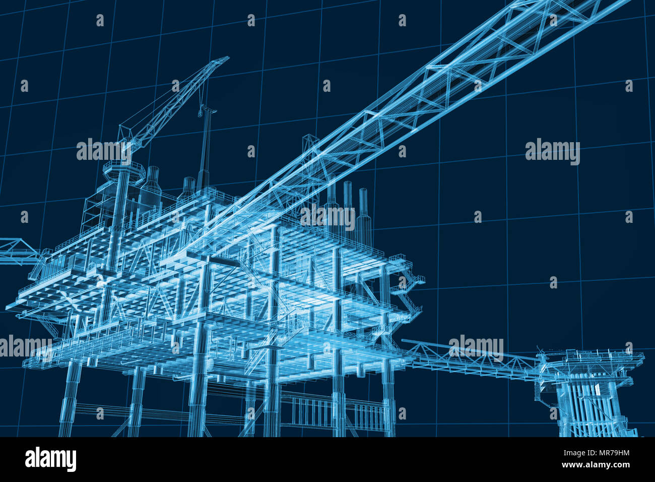 3D rendering , Blue screen Oil rig constructtion plant Stock Photo - Alamy