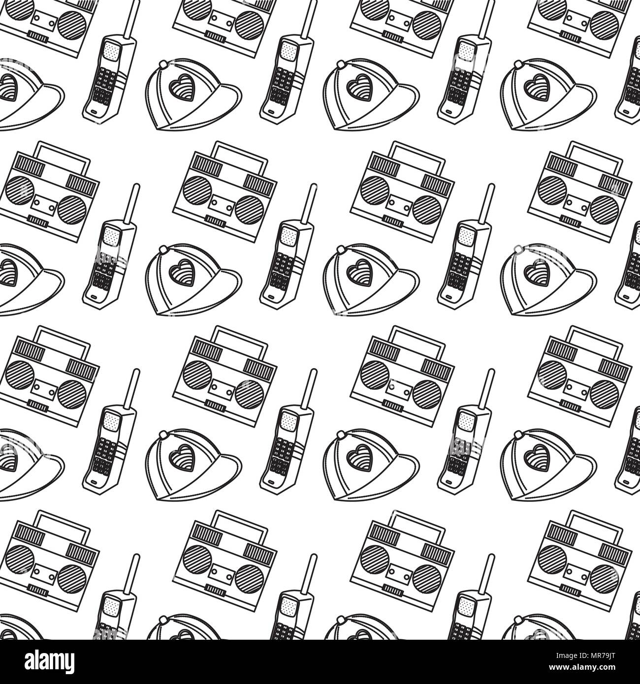 line fashion telephone with radion and cap background Stock Vector ...
