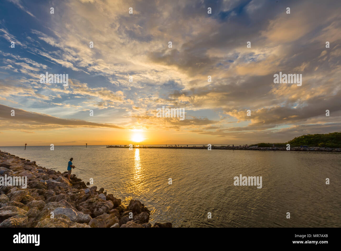 Colorful sunset over the Gulf of Mexico and the Gulf Intracoastal ...