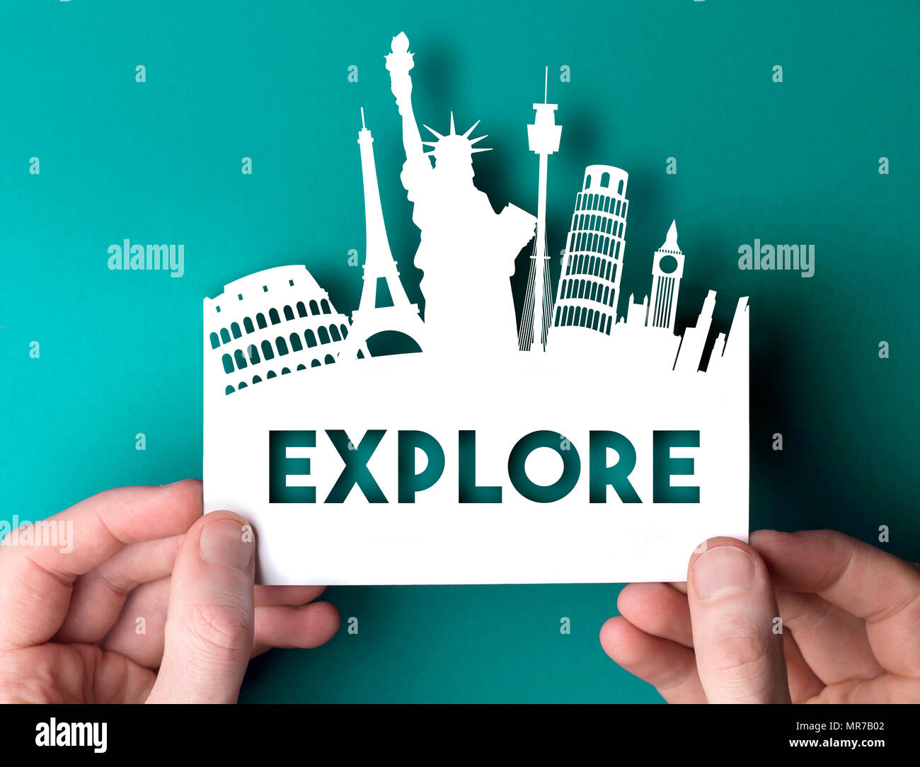 Explore paper cut out shape with famous city travel destination ...