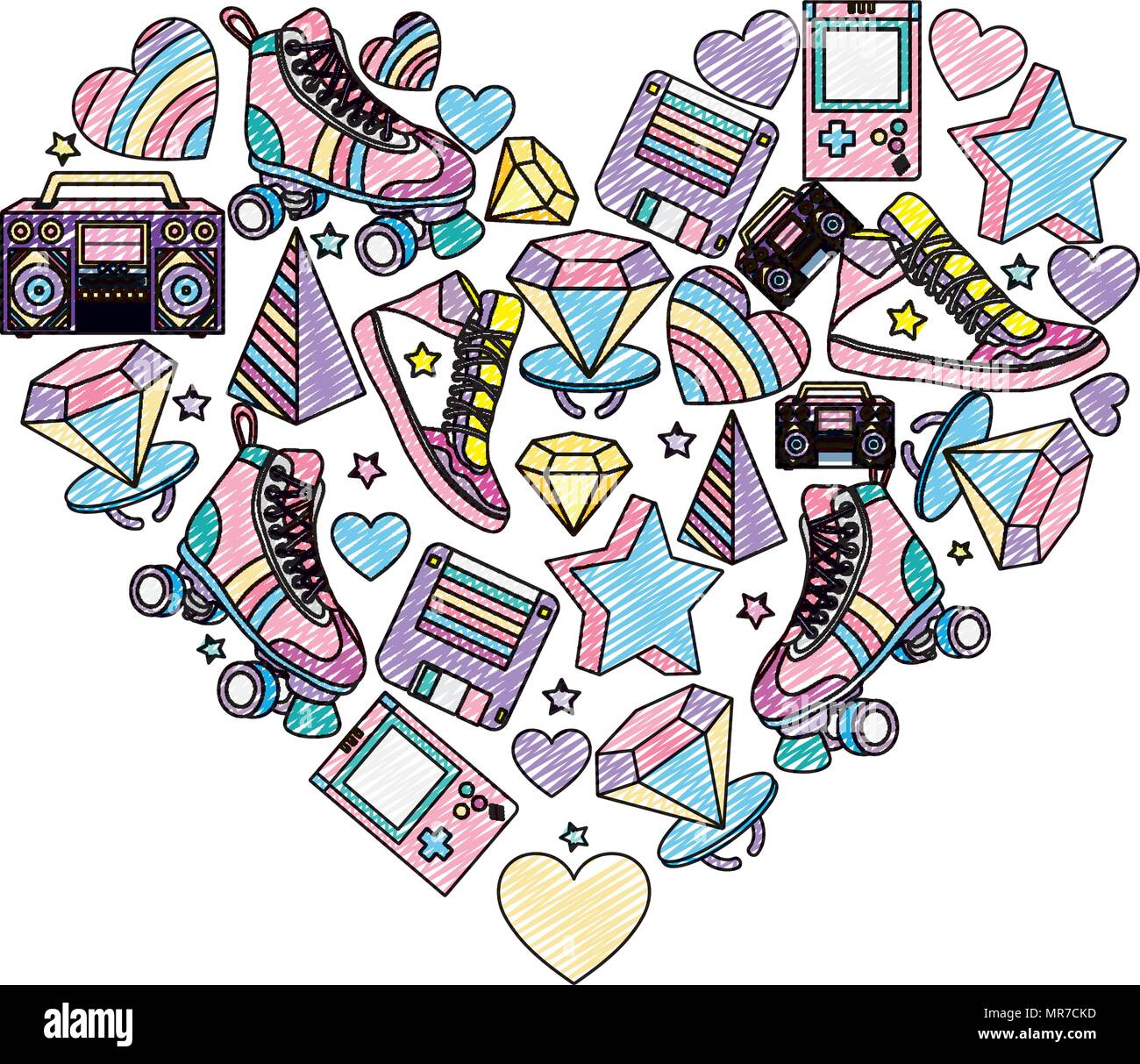 doodle old retro things decoration inside art heart Stock Vector Image ...