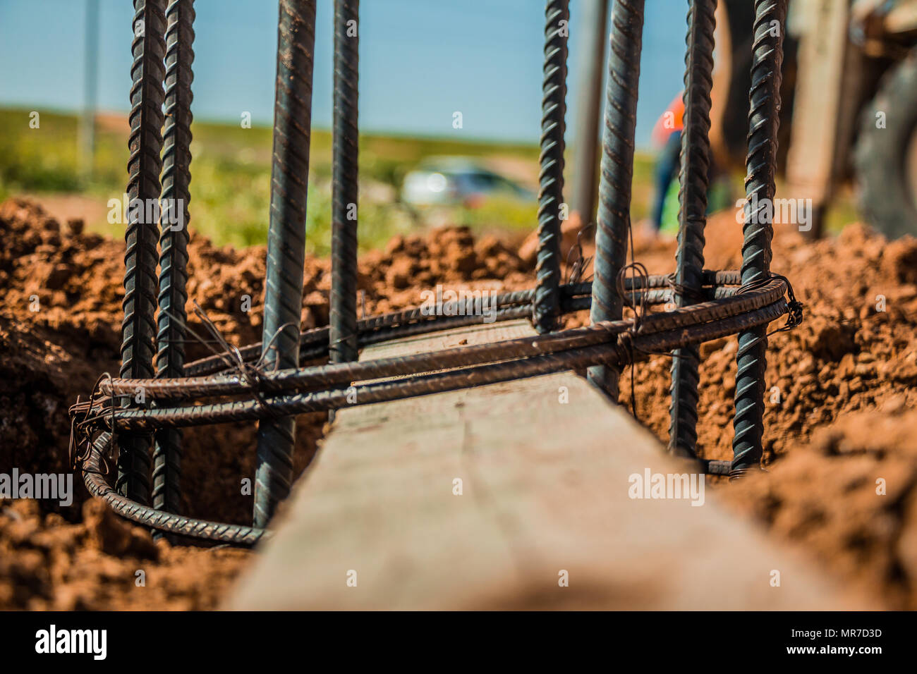 Steel rod used for poles construction with reinforce concrete in a hole ...