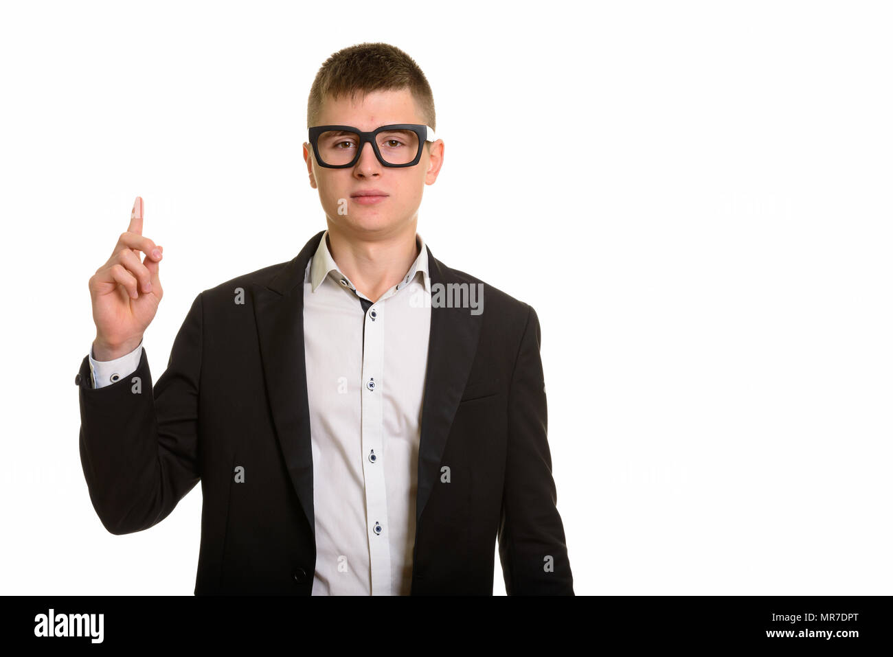 Nerd businessman portrait pointing hi-res stock photography and images ...