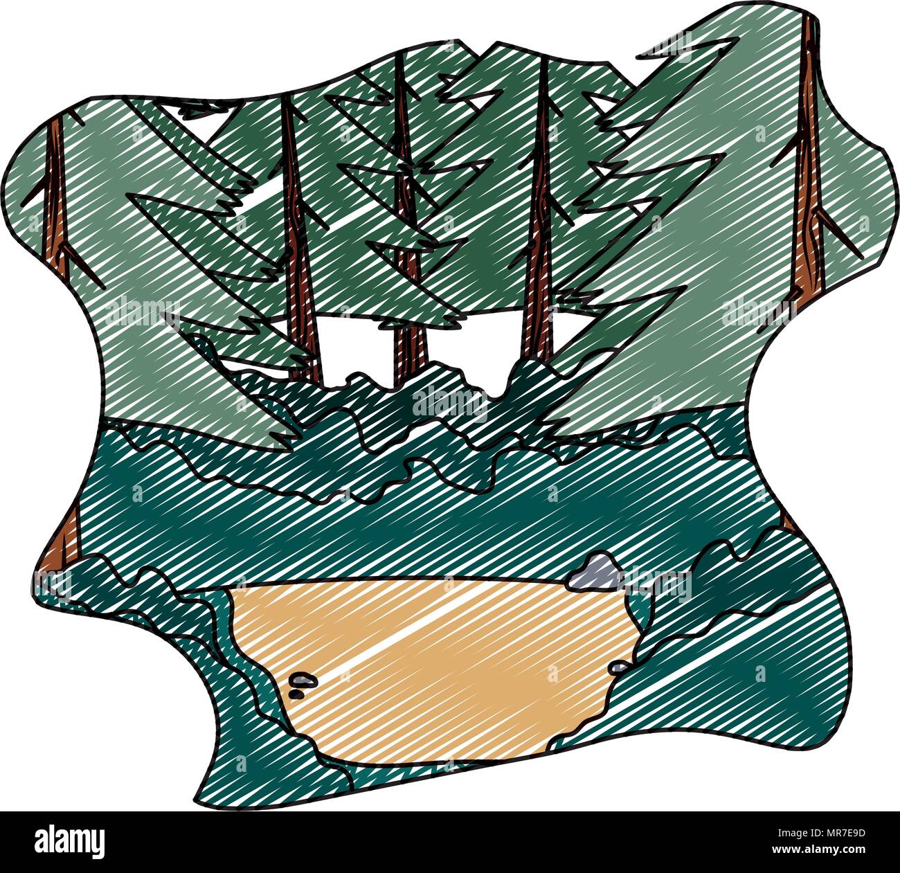 doodle nature trees with leaves beauty landscape Stock Vector Image ...