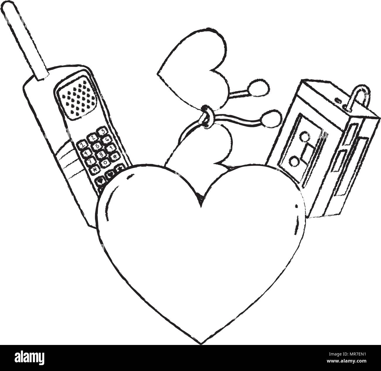 grunge heart with walkman music player and telephone Stock Vector Image ...