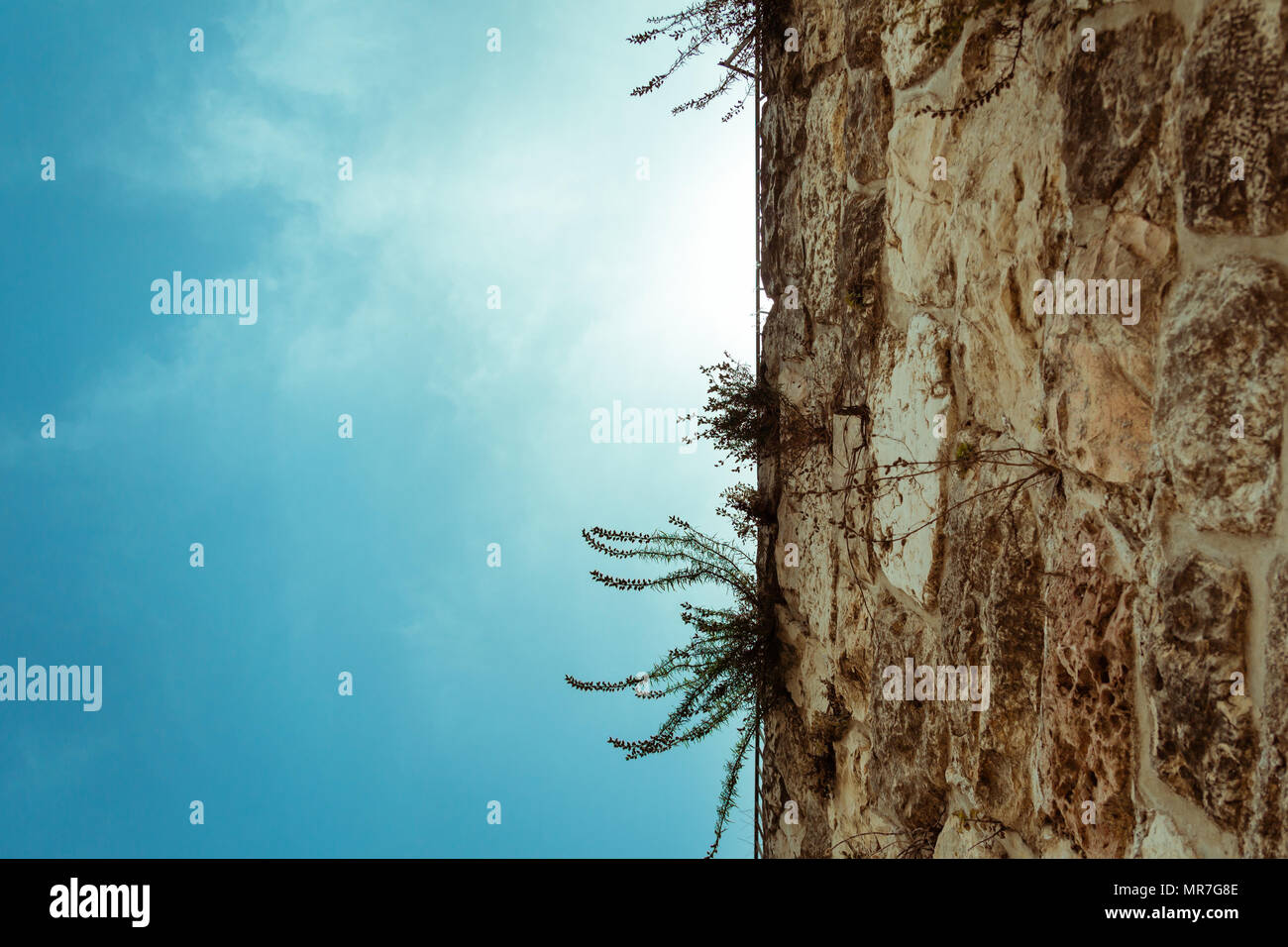 Low angle view of part of ancient stone wall Stock Photo - Alamy