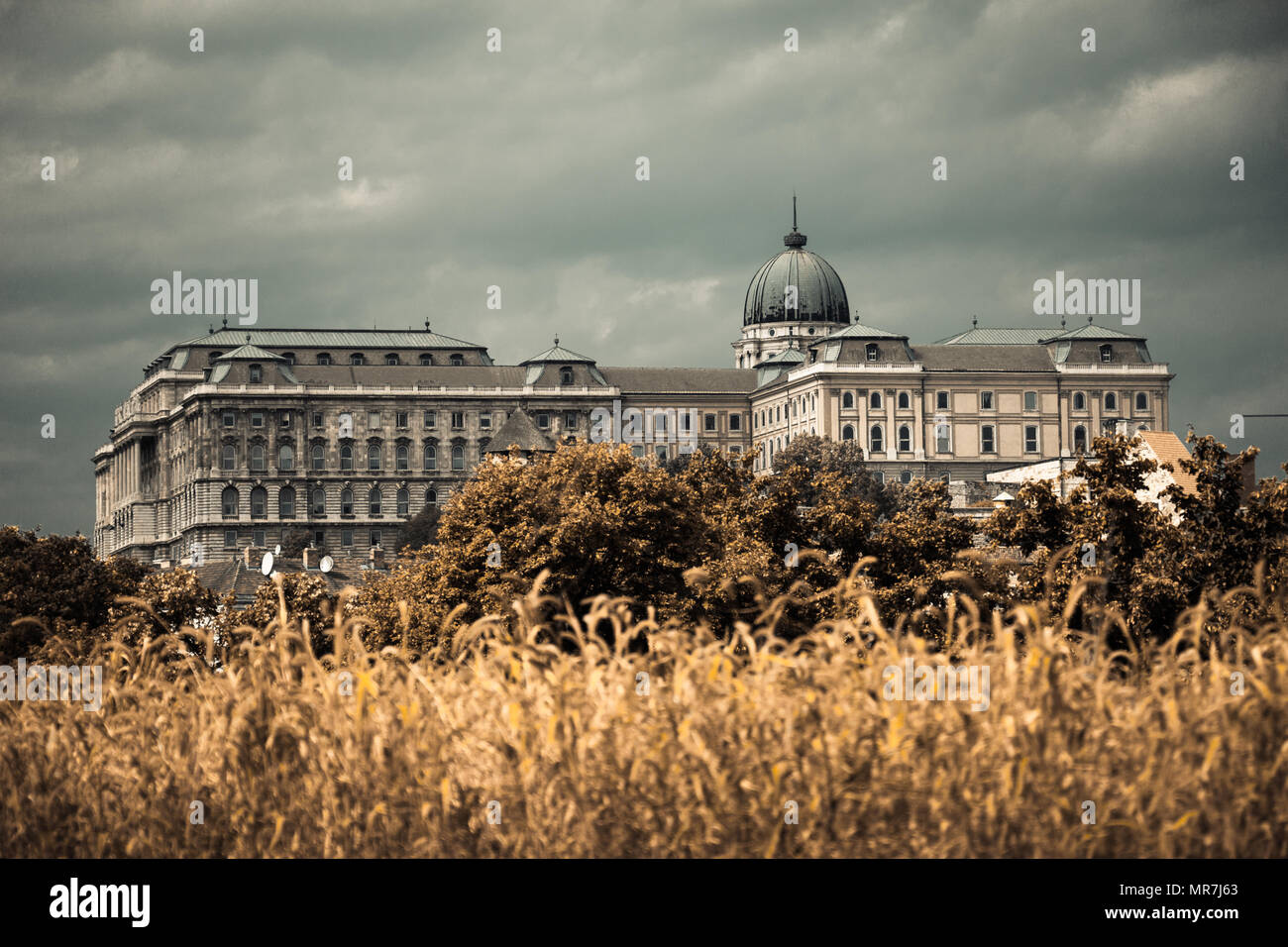 The Buda Castle of Budapest, Hungary - horror style color Stock Photo ...