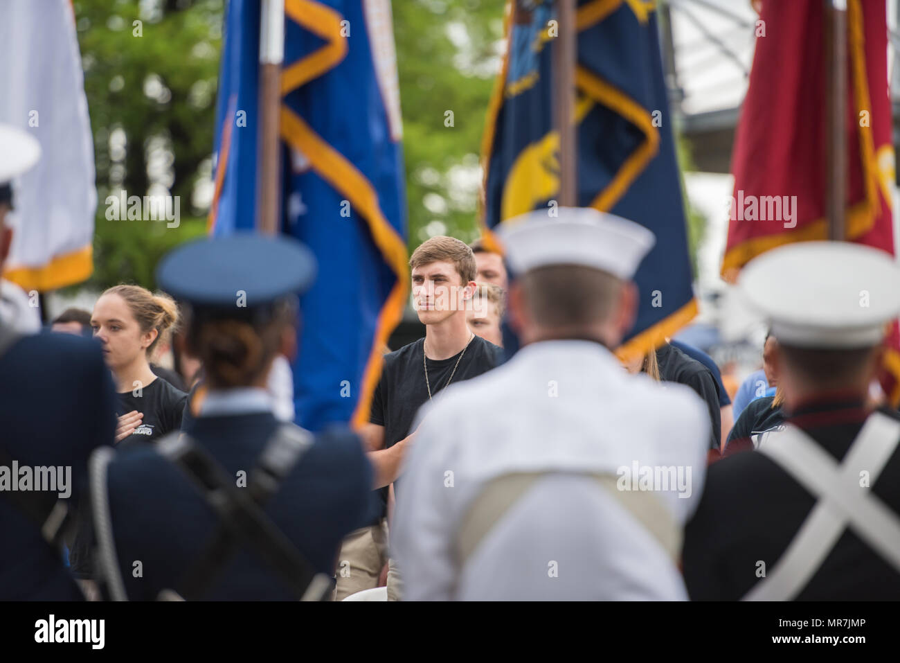 The Joint Service Color Guard posts the colors during the joint ...
