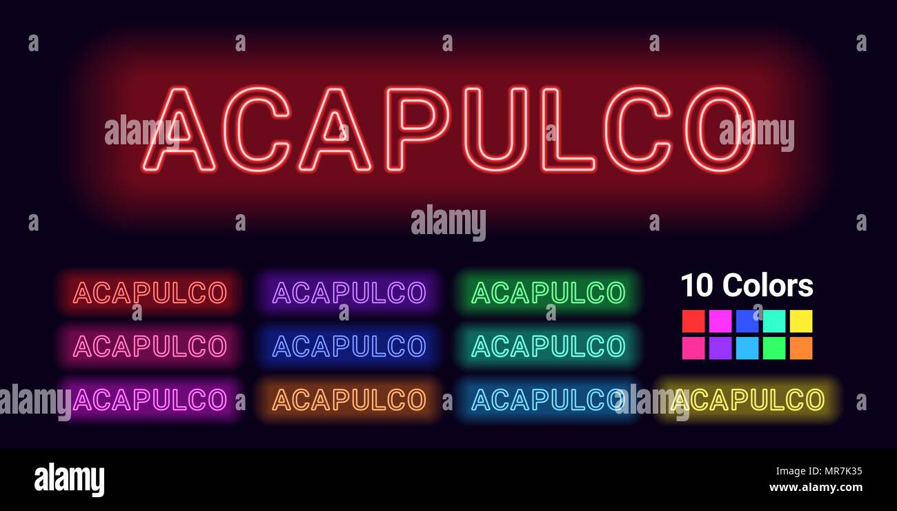 Neon name of Acapulco city. Vector illustration of Acapulco inscription ...