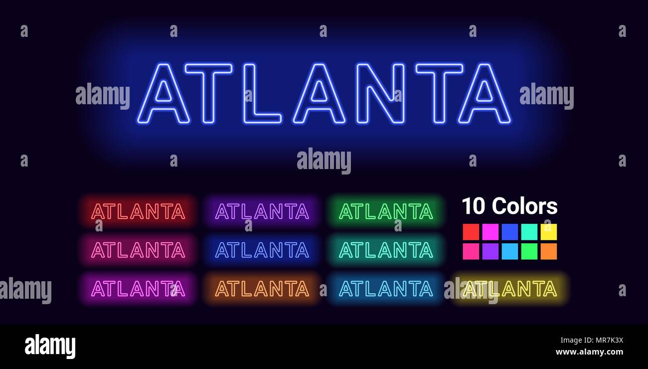 Neon name of Atlanta city. Vector illustration of Atlanta inscription ...