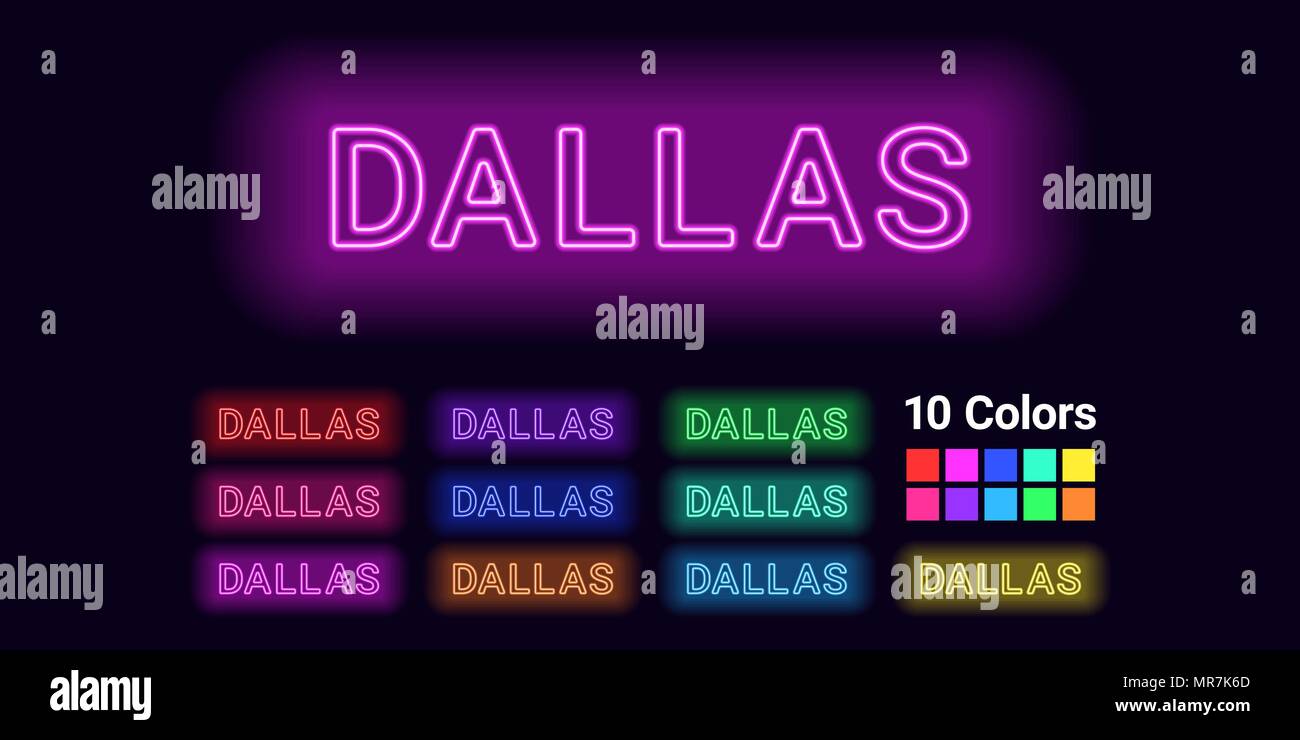 Neon name of Dallas city. Vector illustration of Dallas inscription ...