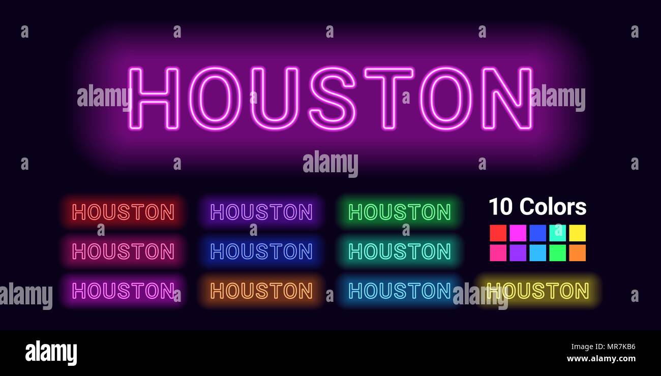 Neon name of Houston city. Vector illustration of Houston inscription ...