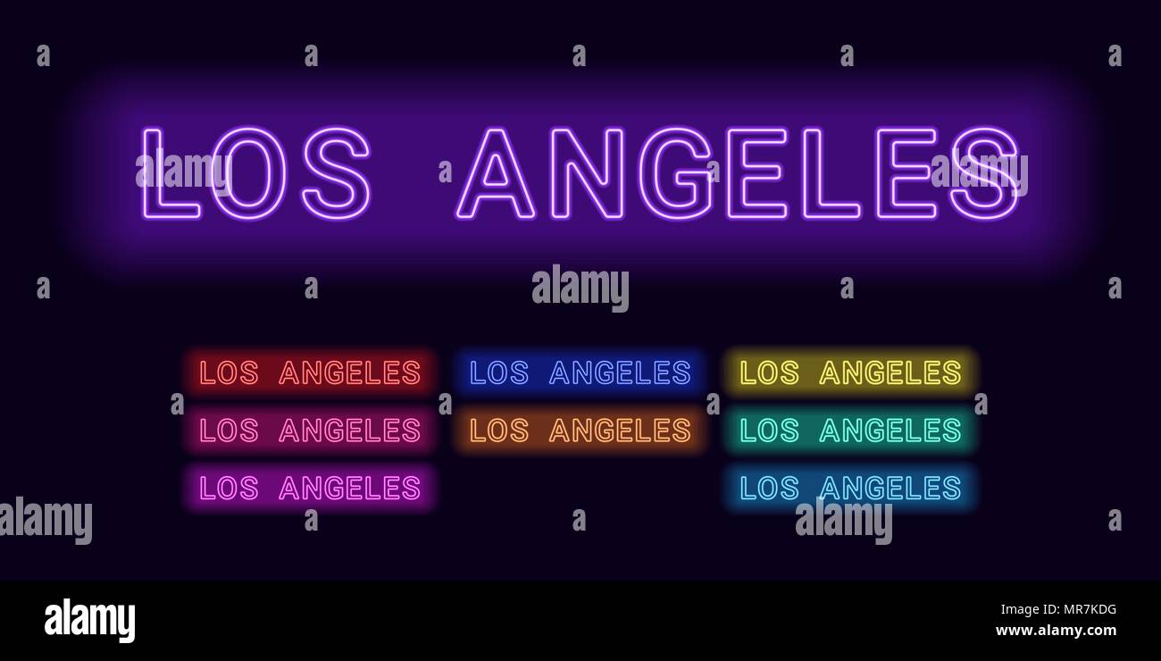 Neon name of Los Angeles city. Vector illustration of Los Angeles ...
