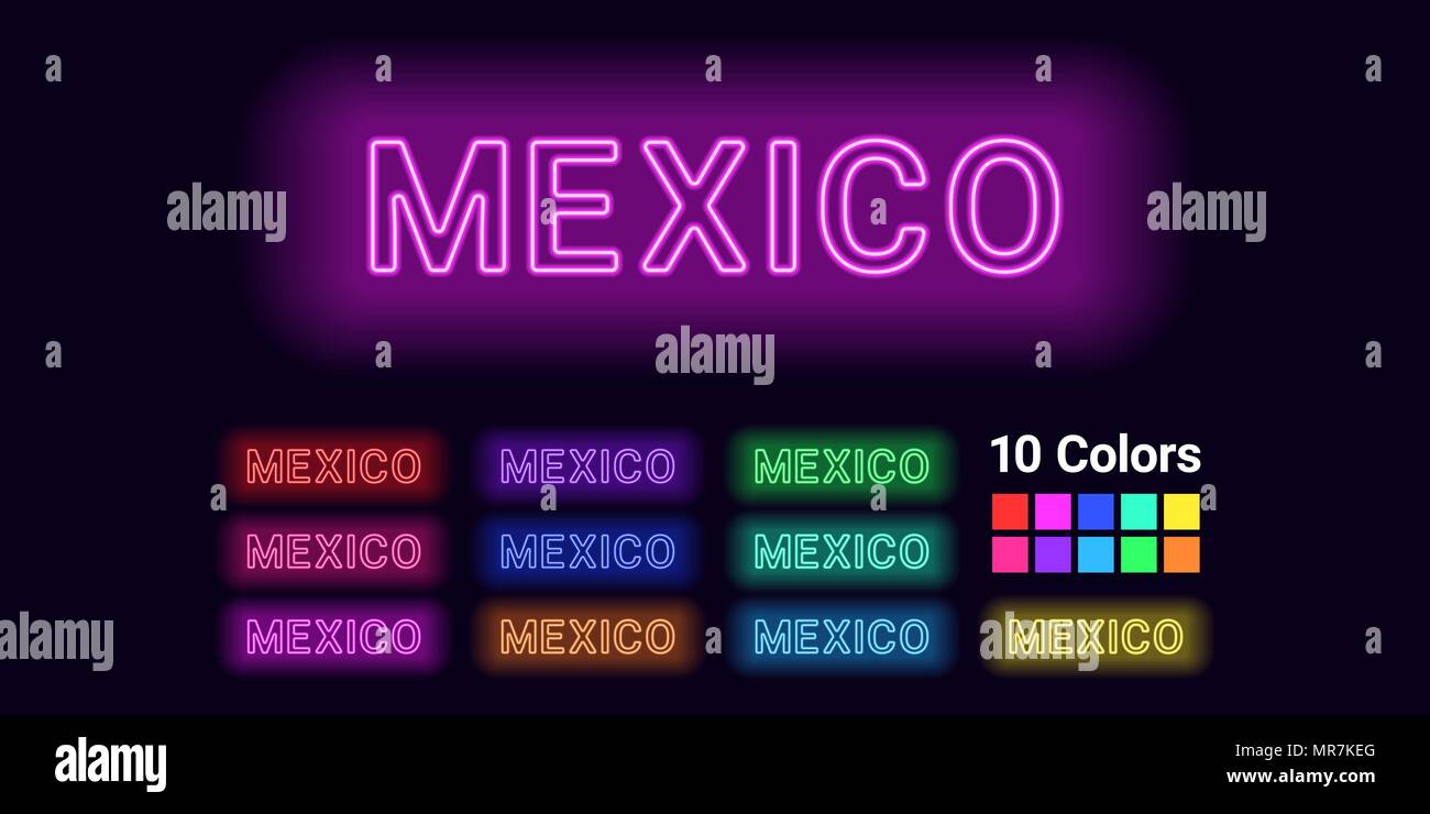 Neon name of Mexico city. Vector illustration of Mexico inscription ...