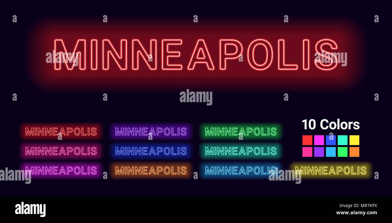 Neon name of Minneapolis city. Vector illustration of Minneapolis ...