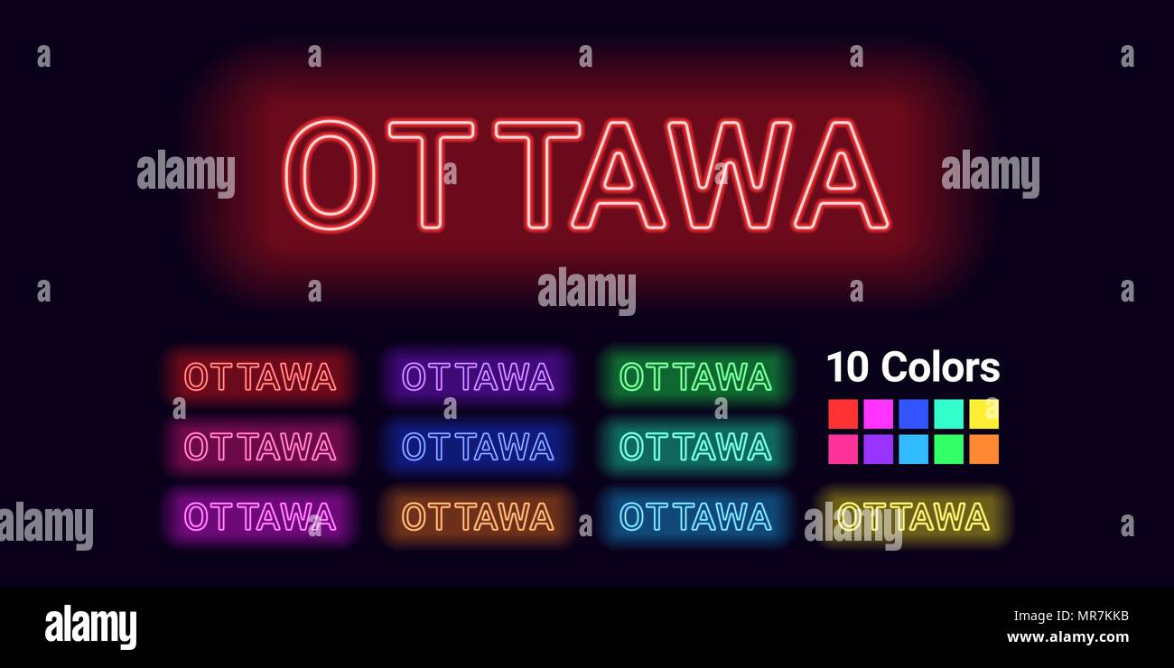 Neon name of Ottawa city. Vector illustration of Ottawa inscription ...