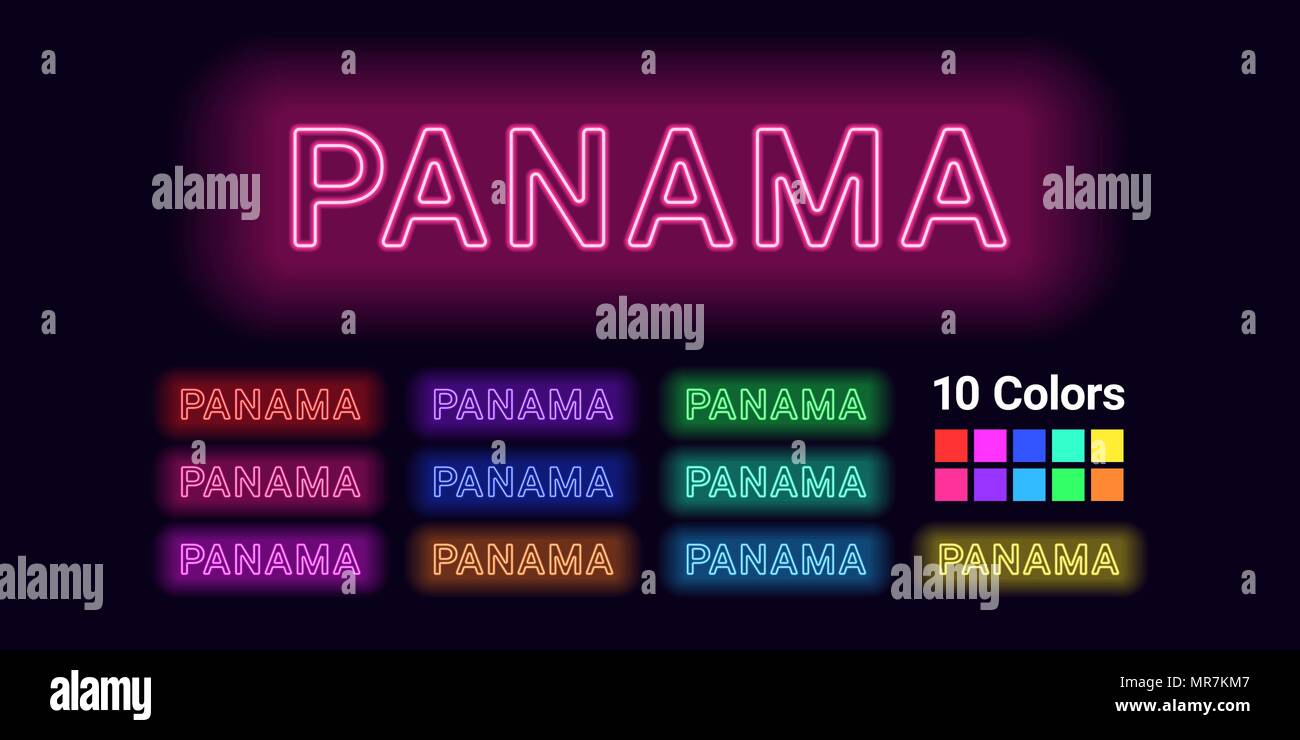 Neon name of Panama city. Vector illustration of Panama inscription ...