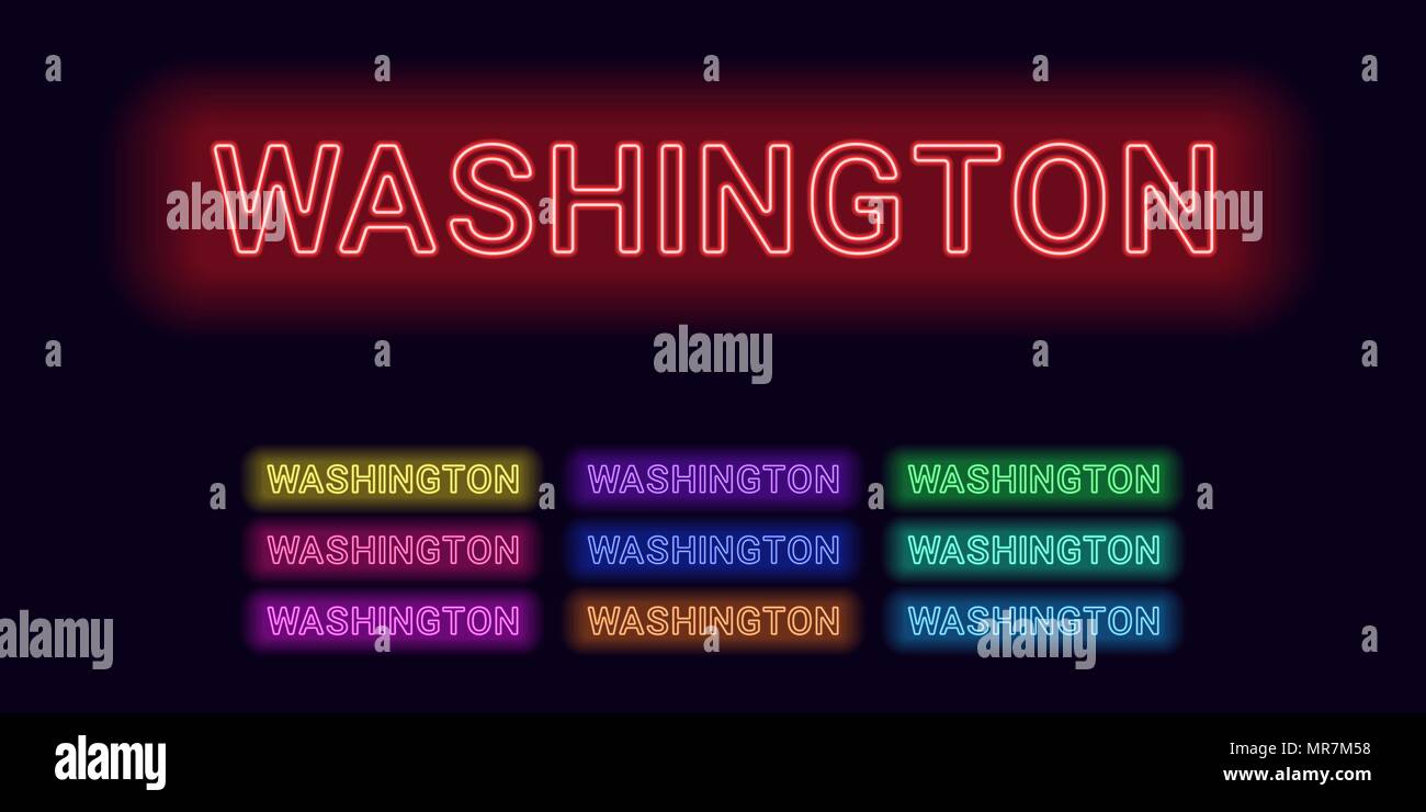 Neon name of Washington city. Vector illustration of Washington ...
