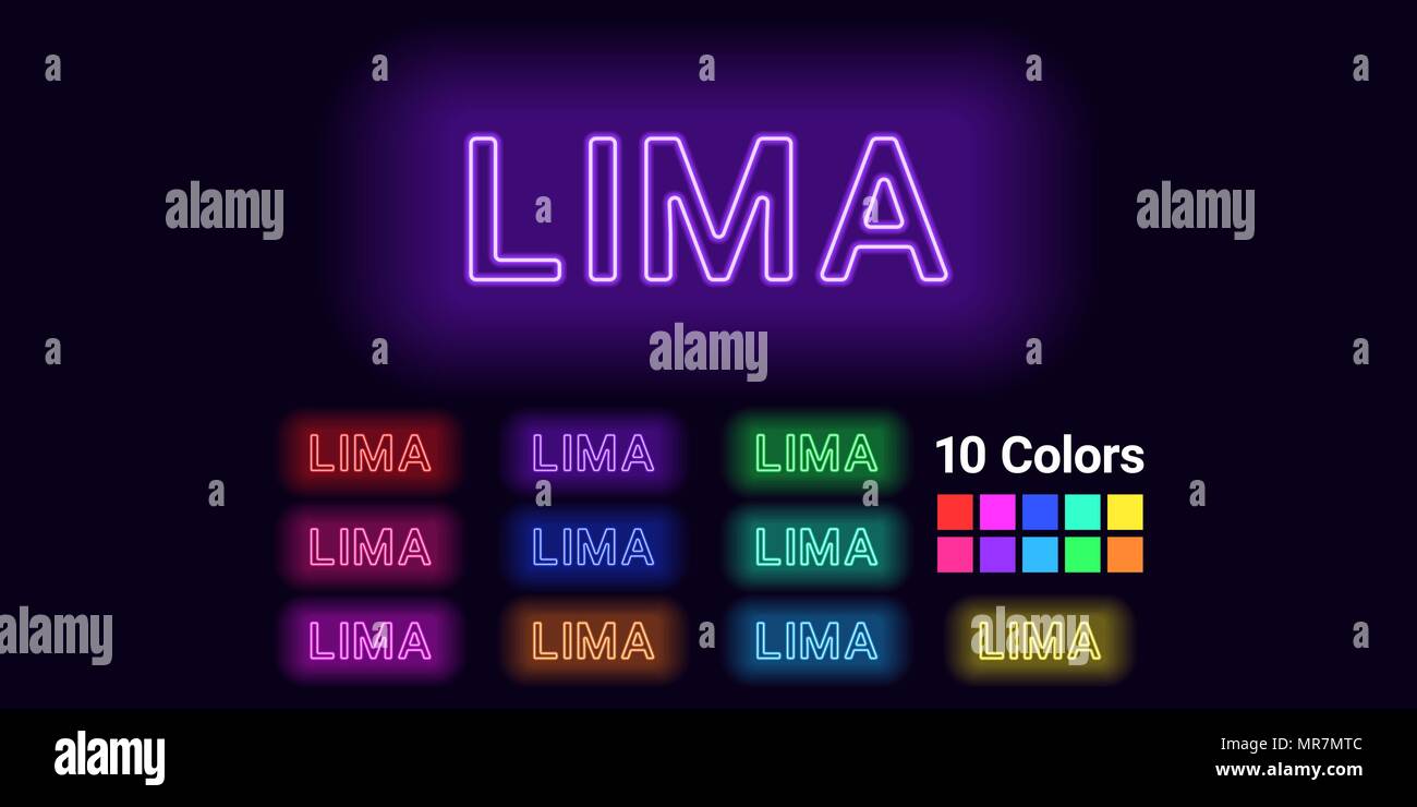 Neon name of Lima city. Vector illustration of Lima inscription ...