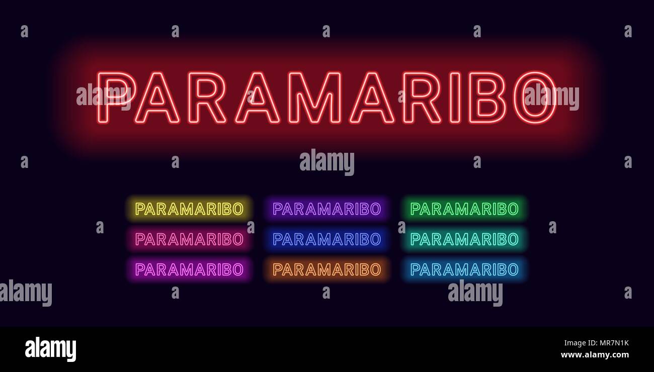 Neon name of Paramaribo city. Vector illustration of Paramaribo ...